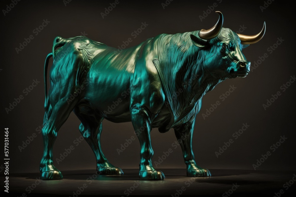 A bull statue, painted a deep green color. Excellent bull sculpture ...