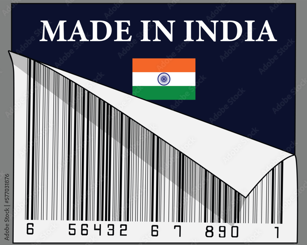 Made in India text and their country flag sign with half scrolled ...