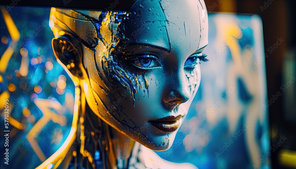 AI robot creating creative art, deep learning, NLP, diffusion, computer ...