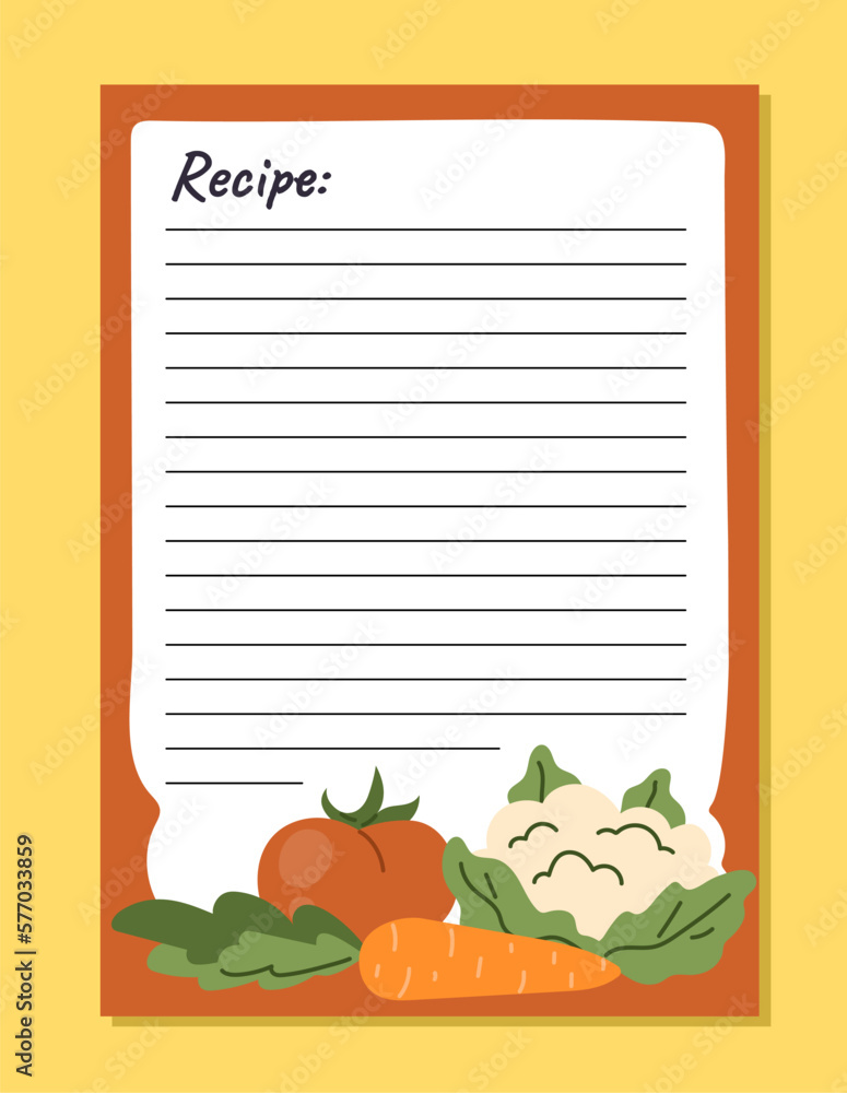 Cooking note concept. Place to write down recipe. Paper sheet with ...