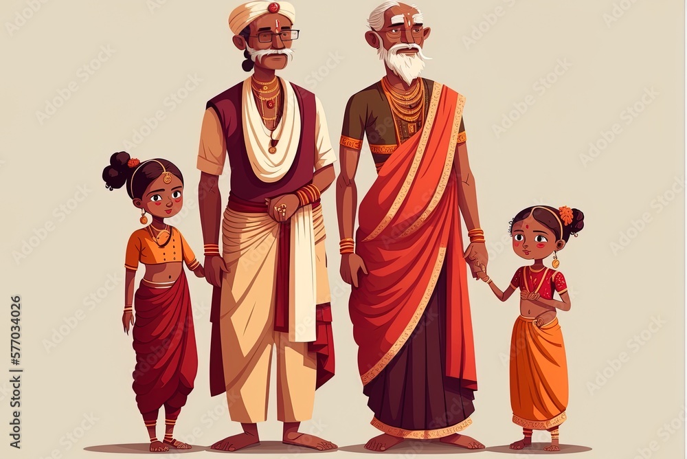 group of Indians dressed in traditional Hindu garb. Indians in cartoons ...