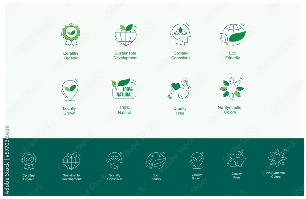 Collection of linear icons or badges for eco-friendly products, organic ...