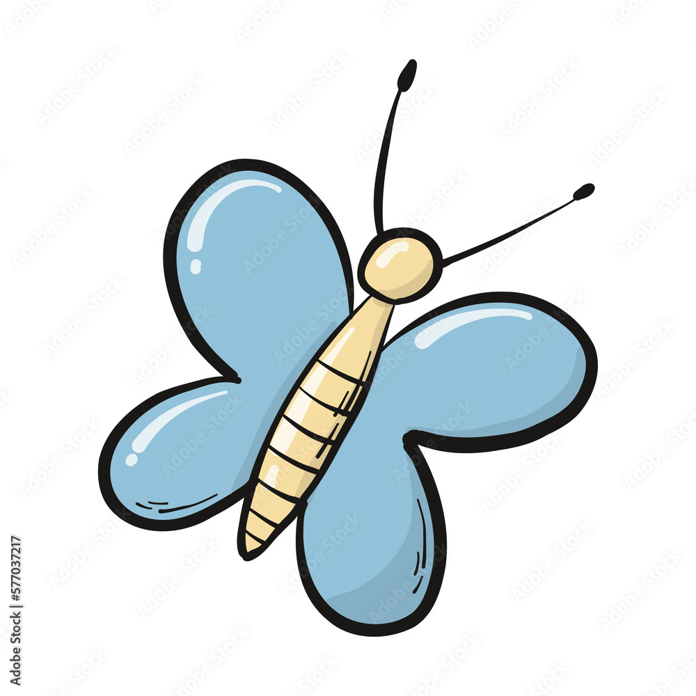 cute hand drawn blue batterfly. PNG spring and gardening doodle, clip ...