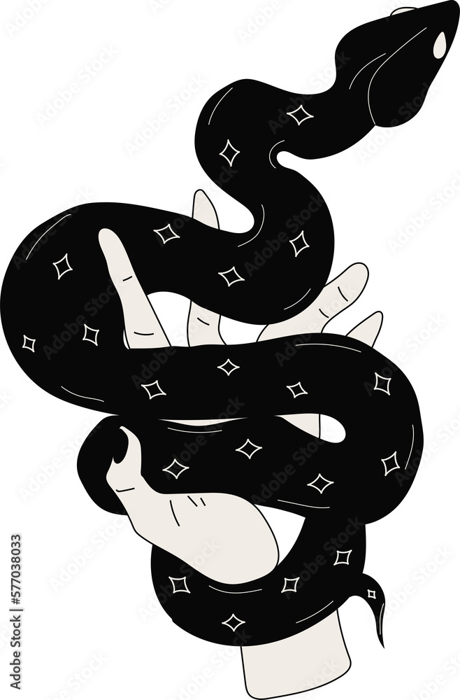Hand drawn vector illustration of hand with snake. Design for print ...