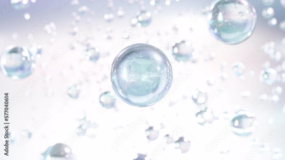 3D animation Cosmetics many atoms floating in the water. Particles ...