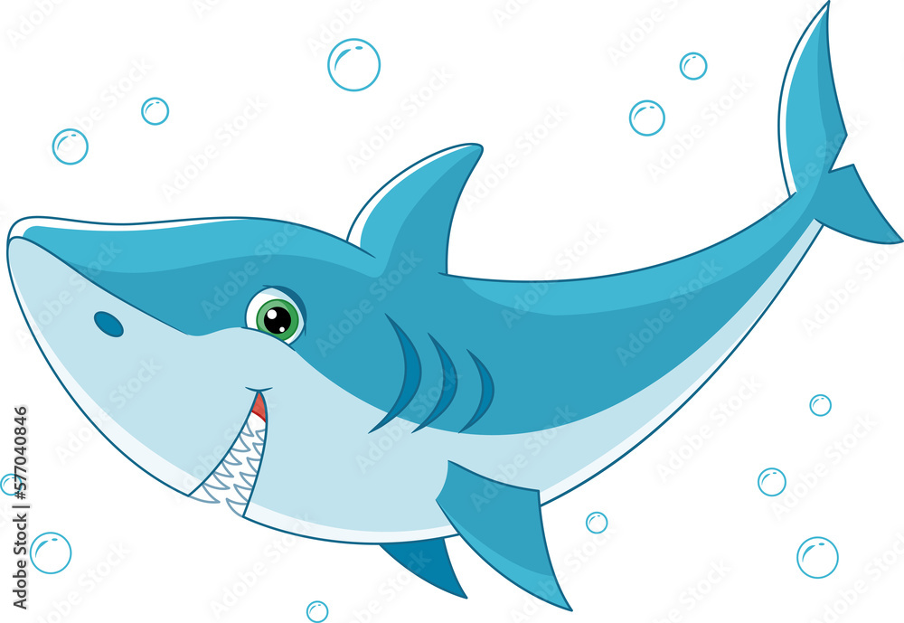 Cute shark swimming cartoon illustration Stock Illustration | Adobe Stock