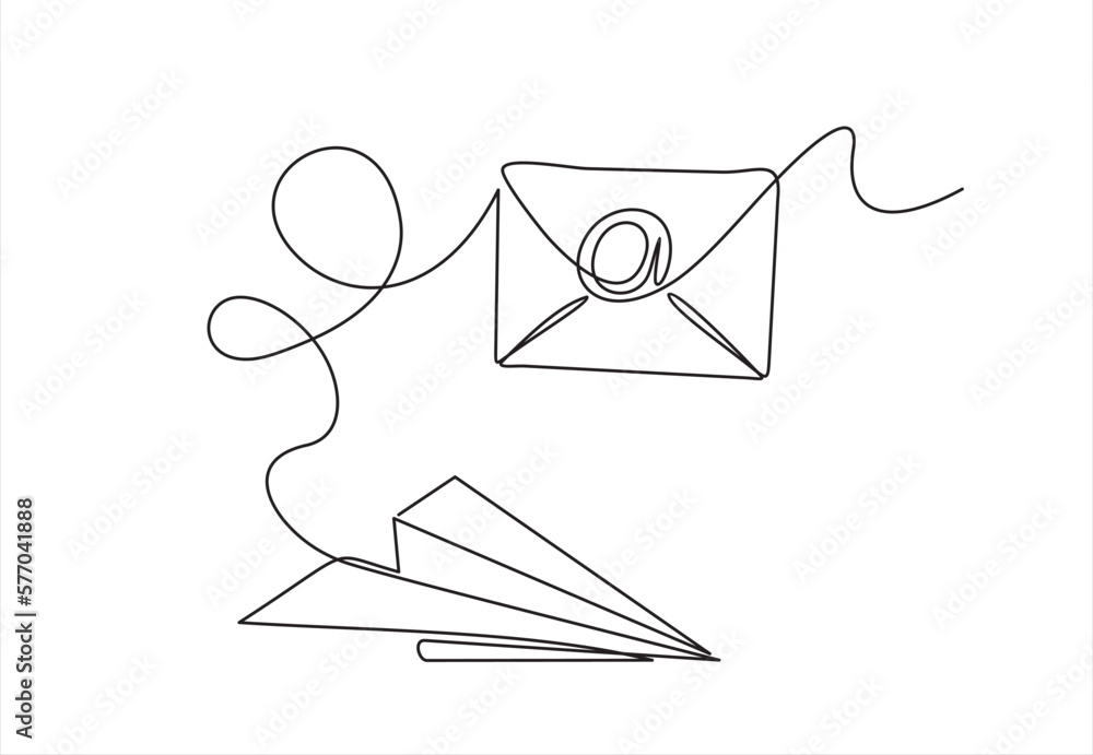 continuous one line drawing of Email message post letter send ...