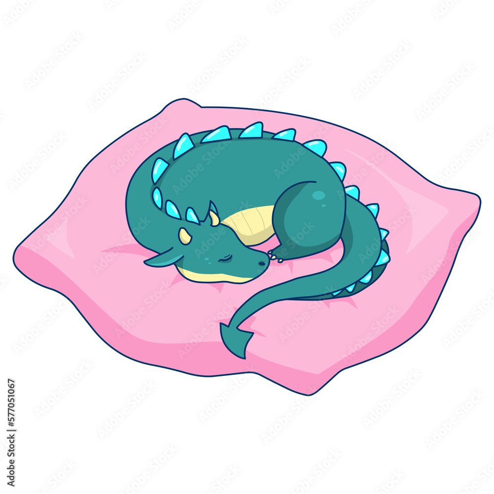 Cute illustration of Dragon sleeping Stock Illustration | Adobe Stock