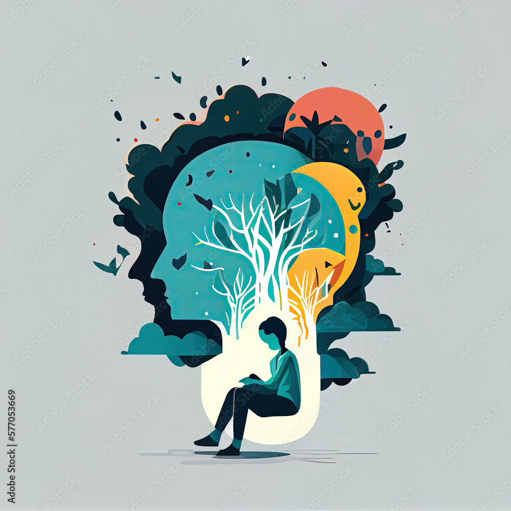 Mental health concept, double face portrait of a woman with bipolar ...