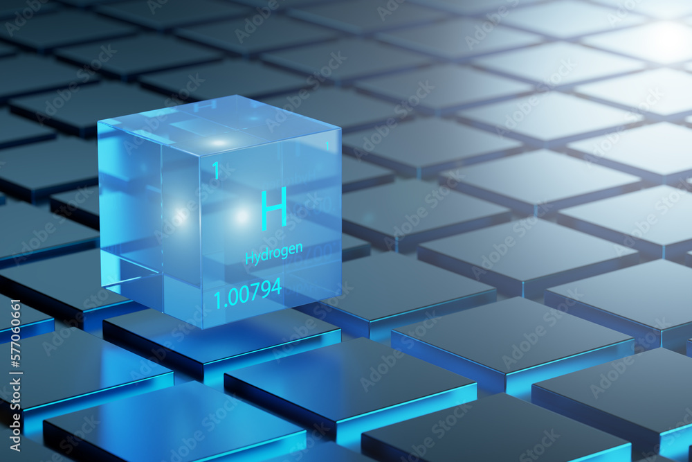 3D illustration of Hydrogen as an element of the periodic table ...