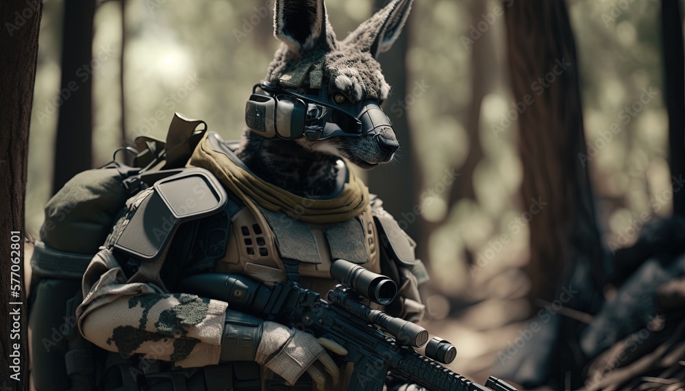 realistic animal in army suit , kangaroo black ops army by ai ...