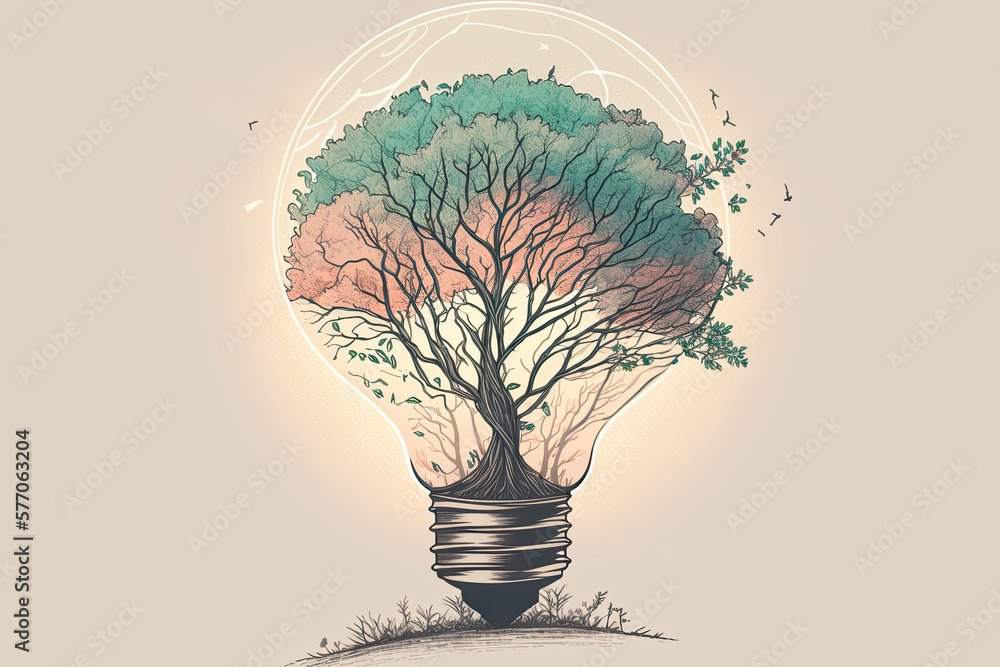 Green Energy Concept: A Beautiful Illustration of a Tree Growing Out of ...