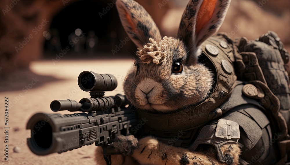 realistic animal in army suit , rabbit black ops army by ai generative ...
