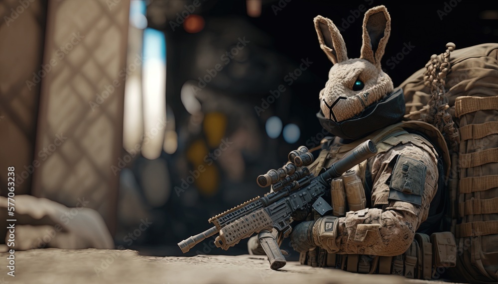 realistic animal in army suit , rabbit black ops army by ai generative ...