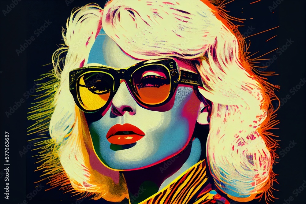 1980S Pop Art A Blonde Female Singer Wearing Sunglasses On A Fictional ...