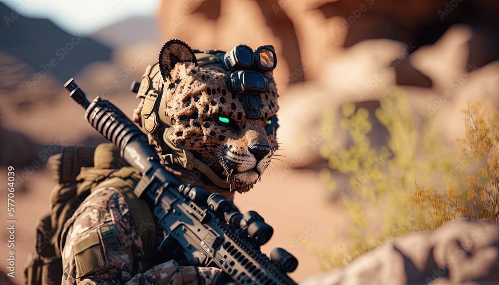 realistic animal in army suit, cheetah army black ops by ai generative ...