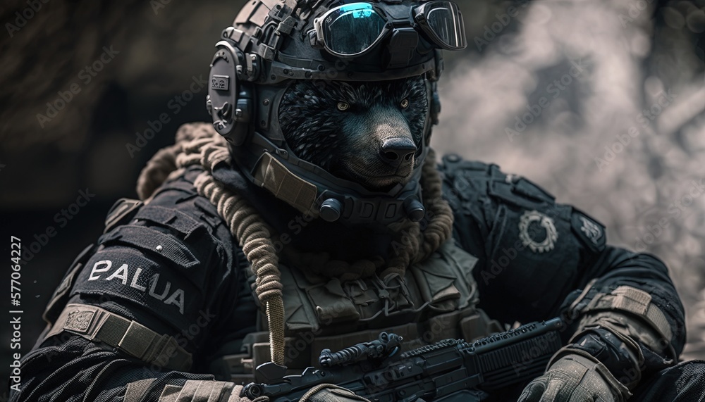 realistic animal in army suit, bear army black ops by ai generative ...