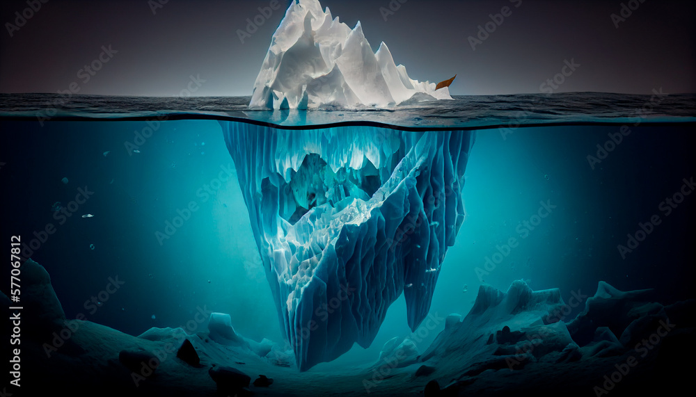 Iceberg concept, underwater risk, dark hidden threat or danger concept ... Iceberg concept, underwater risk, dark hidden threat or danger concept ...