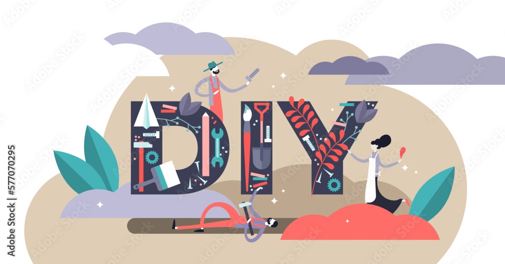DIY illustration, transparent background. Flat tiny do it yourself work ...