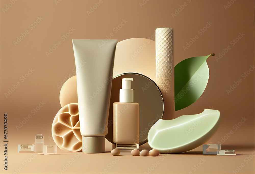 Cosmetic mock up bottles. Branding identity mockup concept. AI ...