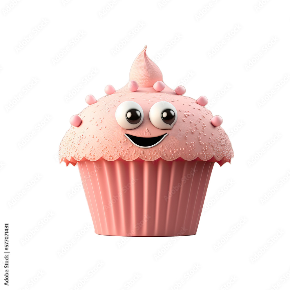 Cute Cartoon Pink Pink Cupcake Character Isolated on a Transparent ...
