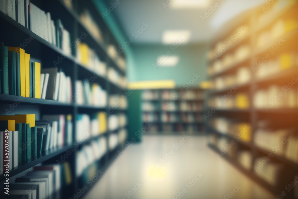 Abstract blurred empty college library interior space. Blurry classroom ...