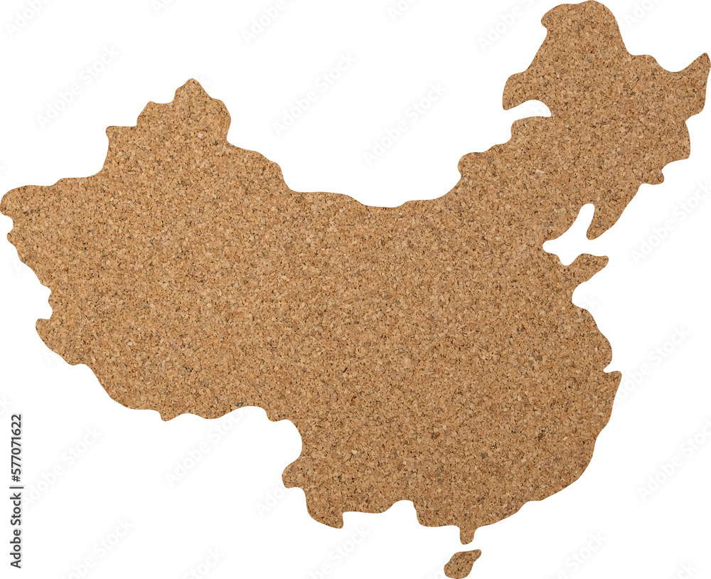 China map cork wood texture cut out on transparent background. Stock ...