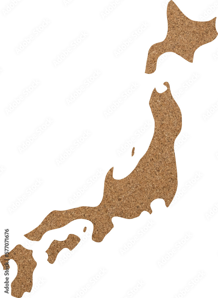 Japan map cork wood texture cut out on transparent background. Stock ...