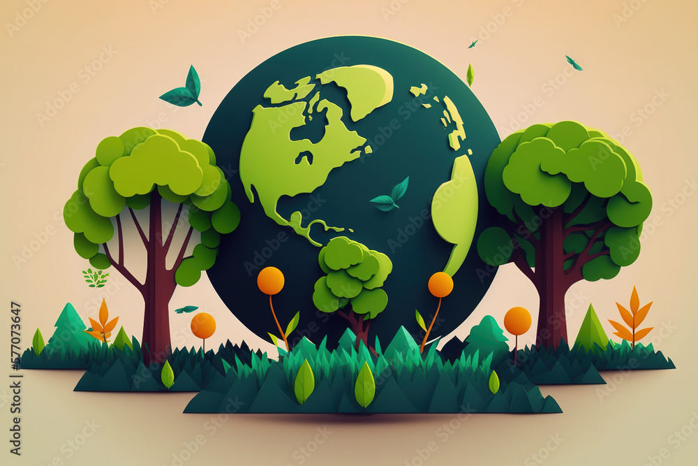 Earth that is environmentally friendly. Green grass and leaves form the ...