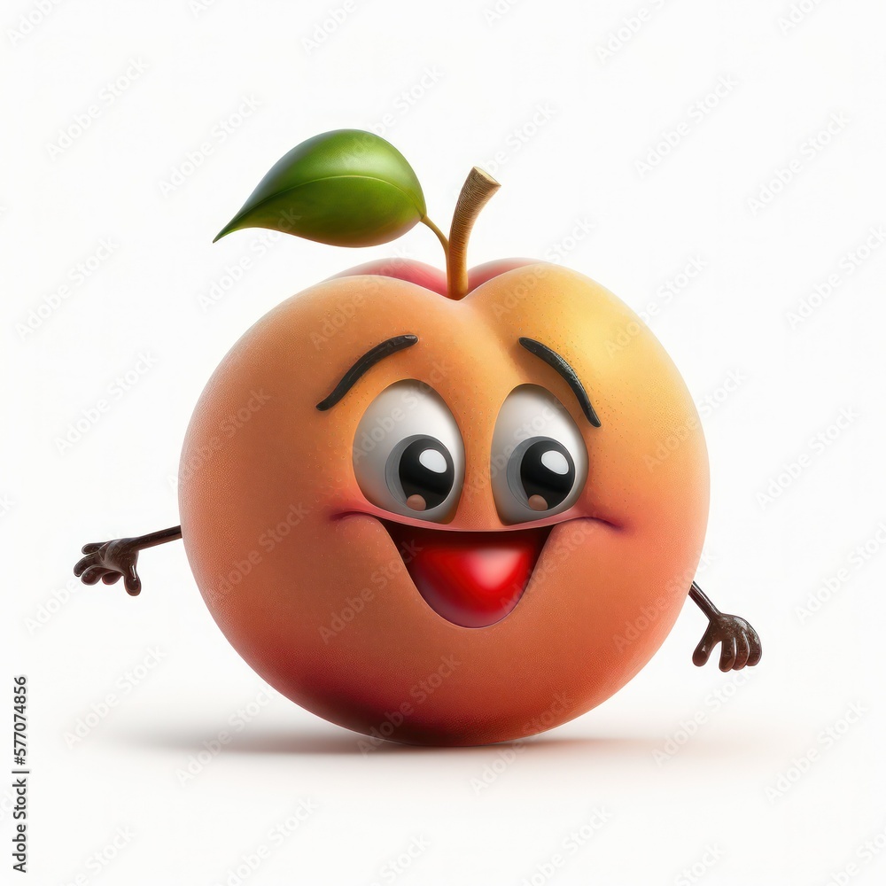 Funny, happy, and cute peach character. Ideal for use in food, fruit ...