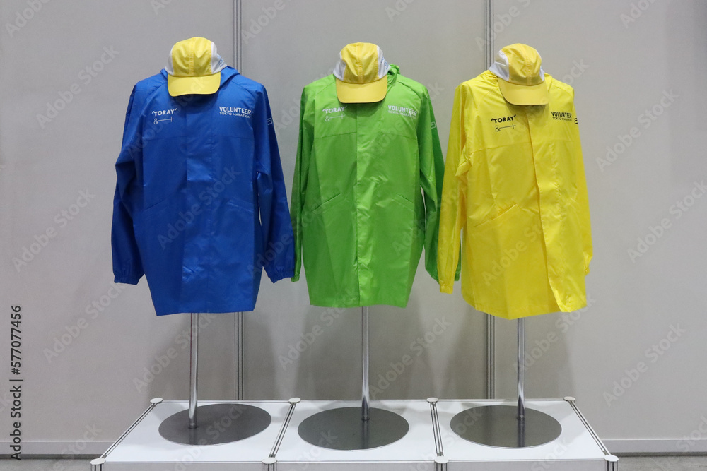 TORAY volunteer jackets displayed at Tokyo Marathon EXPO 2023 in Tokyo ...