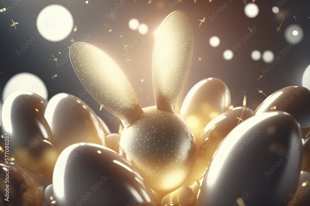 Balloon in the form of rabbit ears on the background of gold balloons ...