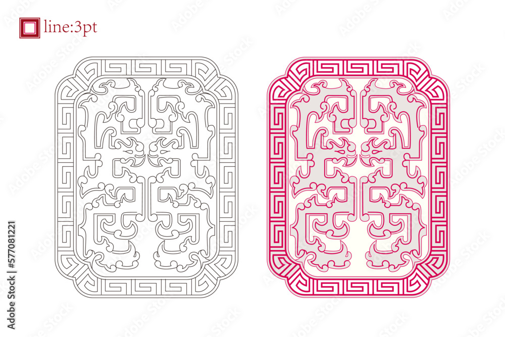 Stencil pattern engraved with symmetrical cloud pattern of double ...