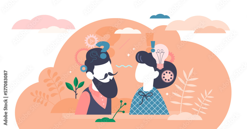 Reasoning abstract activity concept, flat tiny person couple planning ...