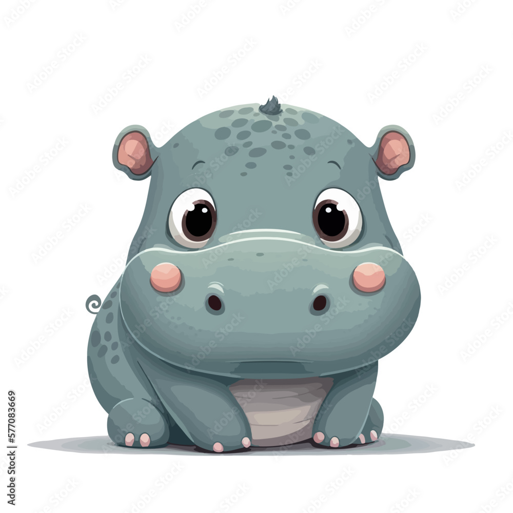 Little gray hippopotamus. Baby hippopotamus. A friendly little hippo ...