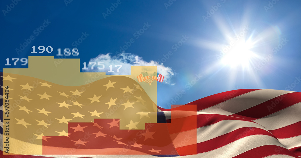 Image of statistics and numbers processing over flags of united states ...