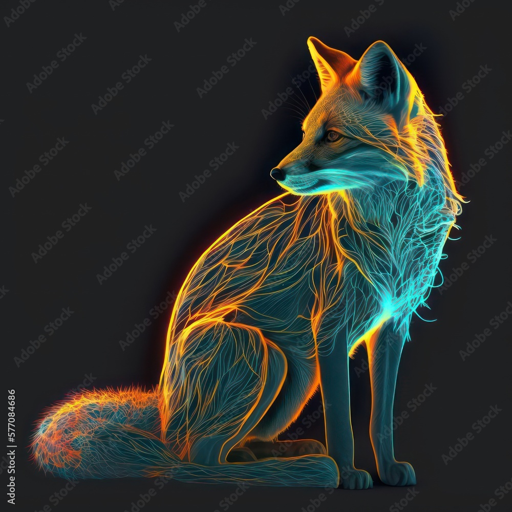 Neon fox. Abstract neon fox drawing. Neon fox drawing. Generative AI ...