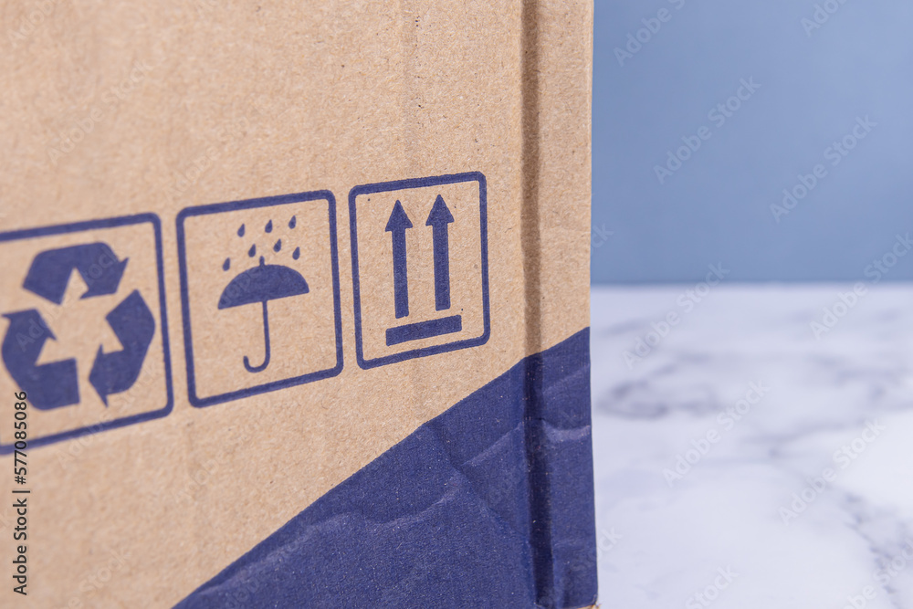 Marking marks on the packaging. Cardboard box. Cargo marking Stock ...