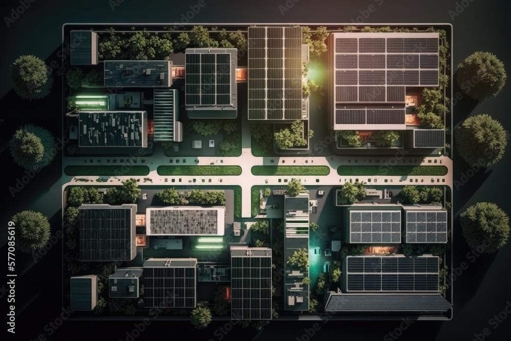 Rooftop solar array used to produce electricity using photovoltaic ...