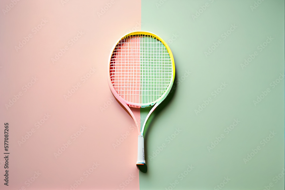 Generative AI minimalist image of a tennis racket on a pastel, green ...