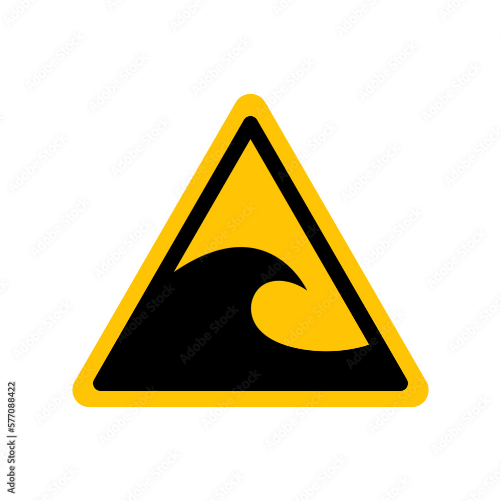 Vecteur Stock Tsunami sign. Black danger icon on yellow triangle symbol ... Vecteur Stock Tsunami sign. Black danger icon on yellow triangle symbol ...
