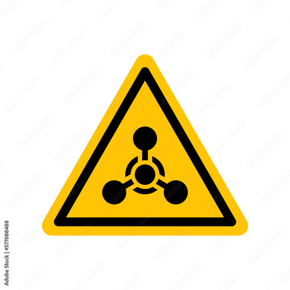 Chemical weapon sign. Black danger icon on yellow triangle symbol ...