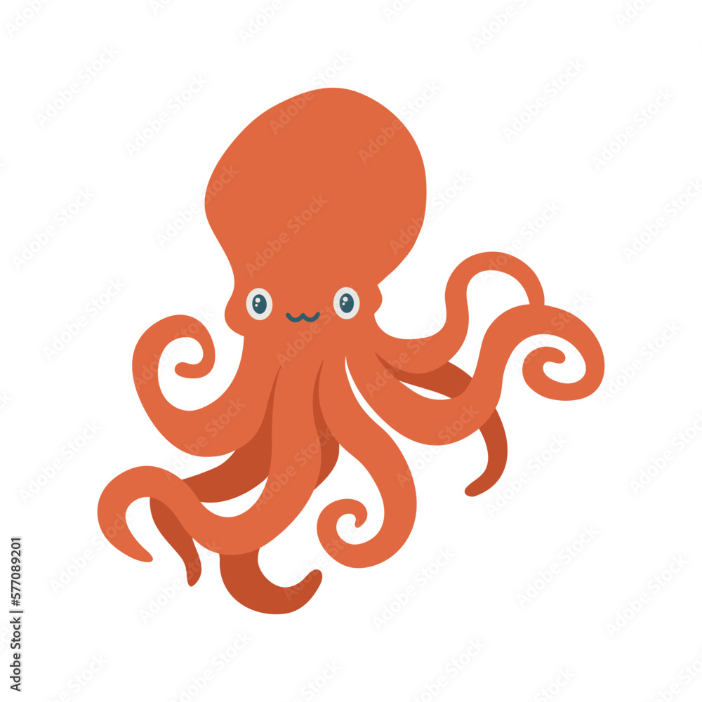 Octopus vector flat illustration, isolated on white background. Seas ...