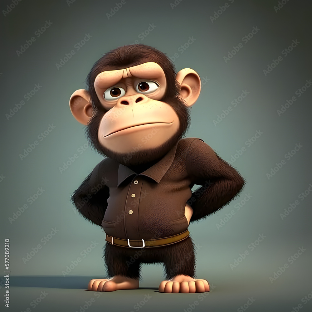 Cute Chimpanzee Cartoon Character in Pixar Style with 3D Render Stock ...