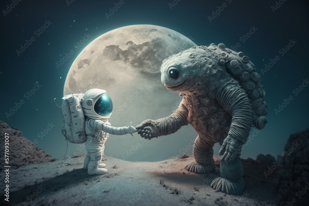 A Friendly Encounter Between Human and Alien with a welcoming hand ...
