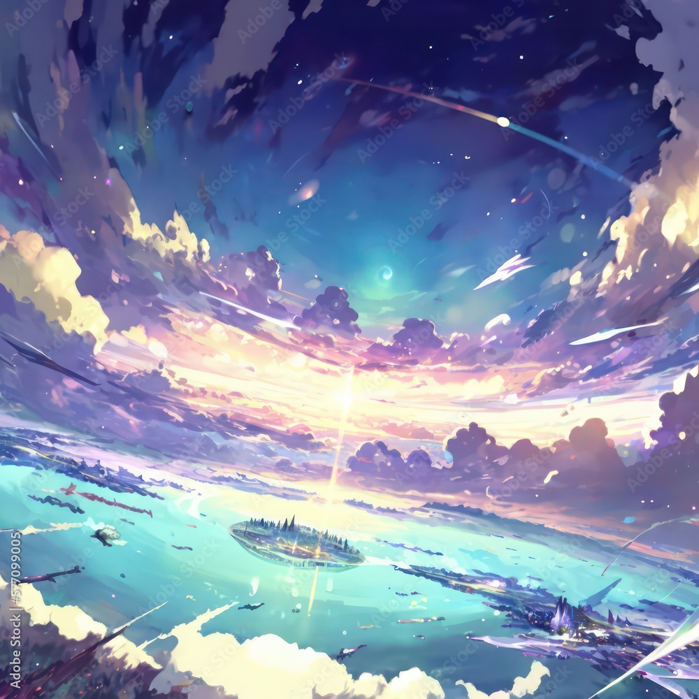 Sky view anime style background wallpaper. Anime beautiful sky ...
