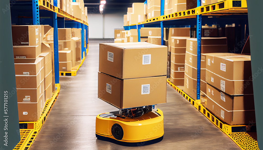 Future Technology Concept: Automated Retail Warehouse AGV Robots with ...