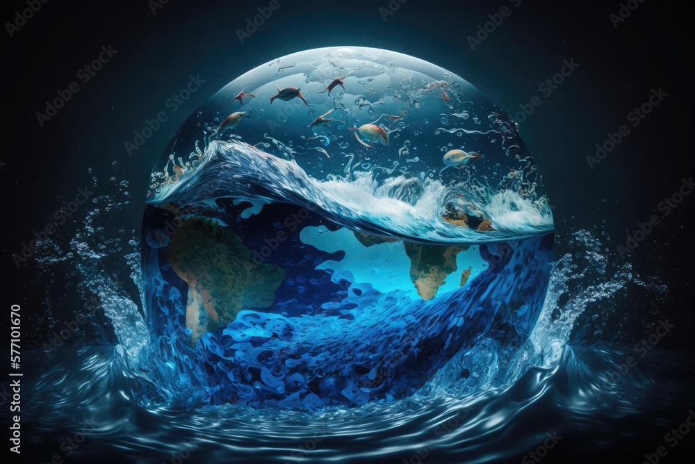 Innovative depiction of Earth as a blue ocean wave that drops. We have ...