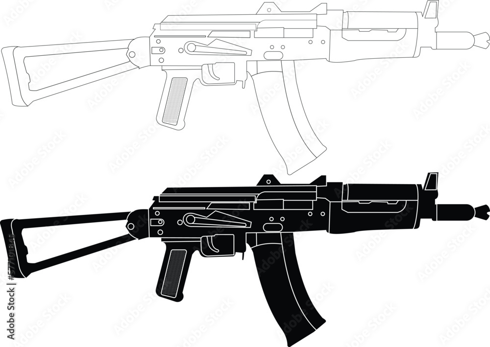 AKS 74U vector illustration with outline and silhouette. Stock Vector ...
