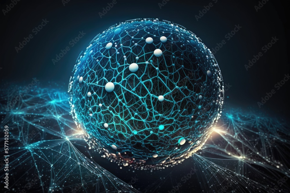 Lines and dots form a sphere to represent data in this abstract art ...